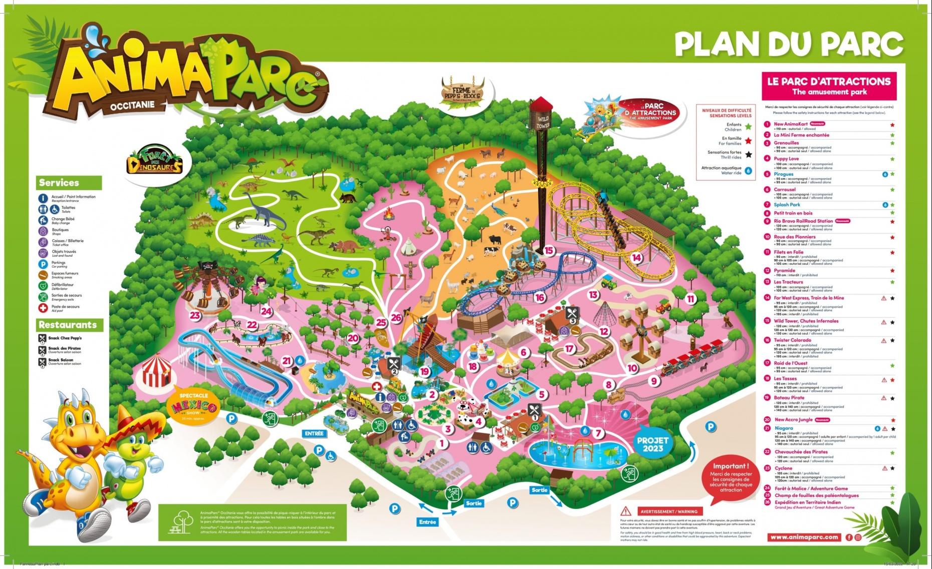 Le nouveau PLAN DU PARC d'ANIMAPARC 2020, attractions et services
